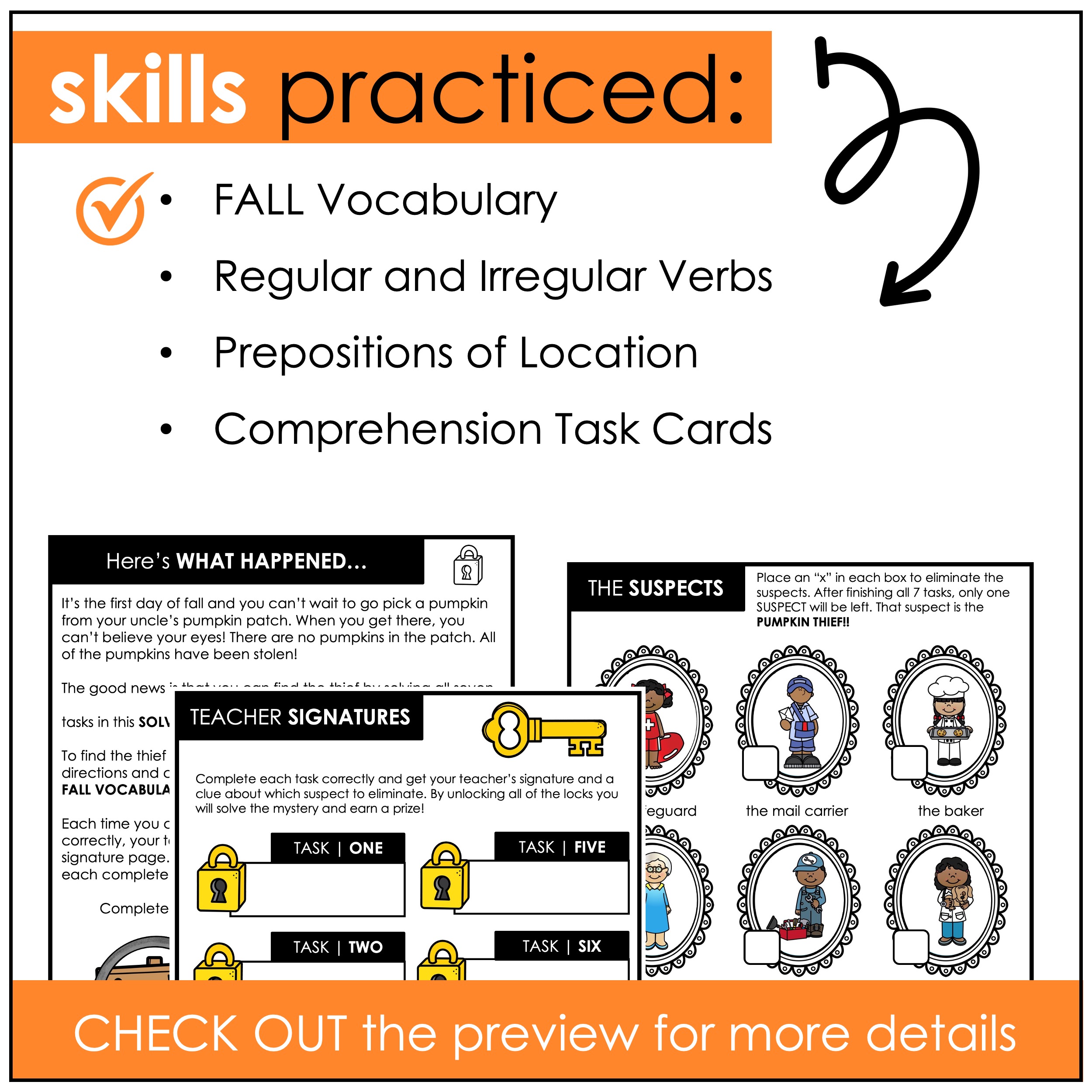 Fall Vocabulary Escape Room - Parts of Speech Solve the Mystery ...