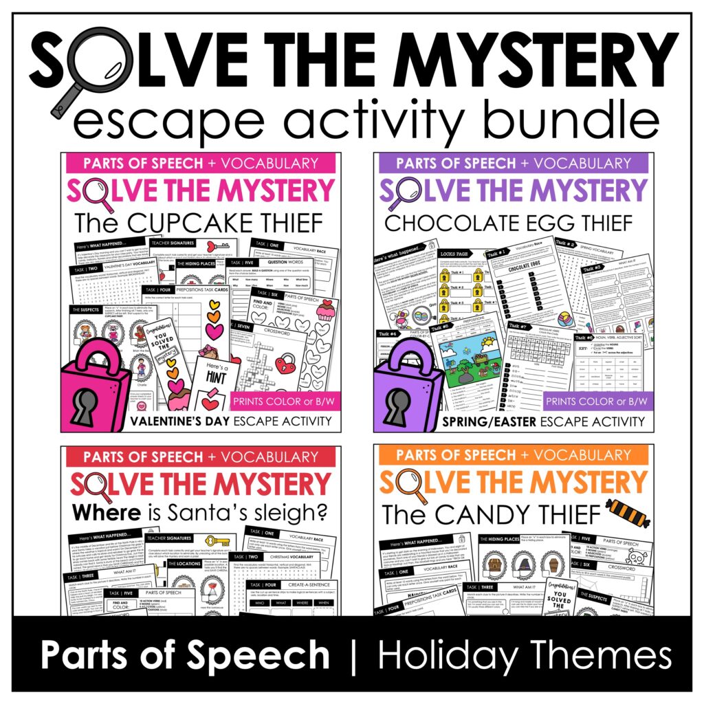 Vocabulary & Parts of Speech Solve the Mystery - Escape Activity BUNDLE ...