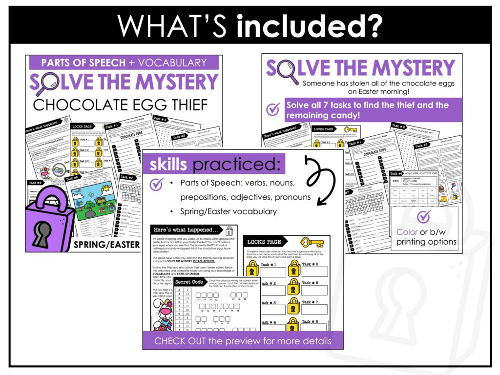 Vocabulary & Parts of Speech Solve the Mystery - Escape Activity BUNDLE ...