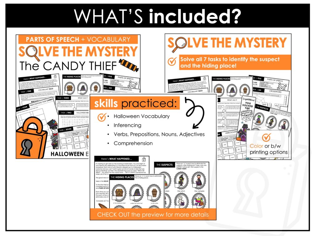 Vocabulary & Parts of Speech Solve the Mystery - Escape Activity BUNDLE ...