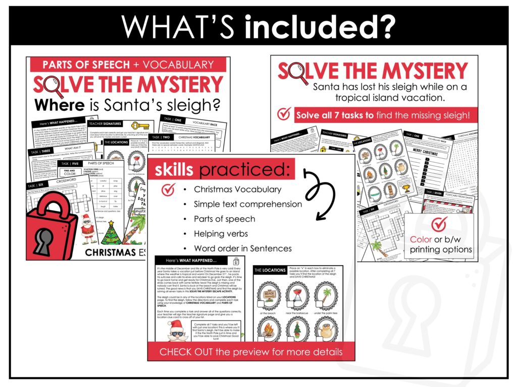 Vocabulary & Parts of Speech Solve the Mystery - Escape Activity BUNDLE ...