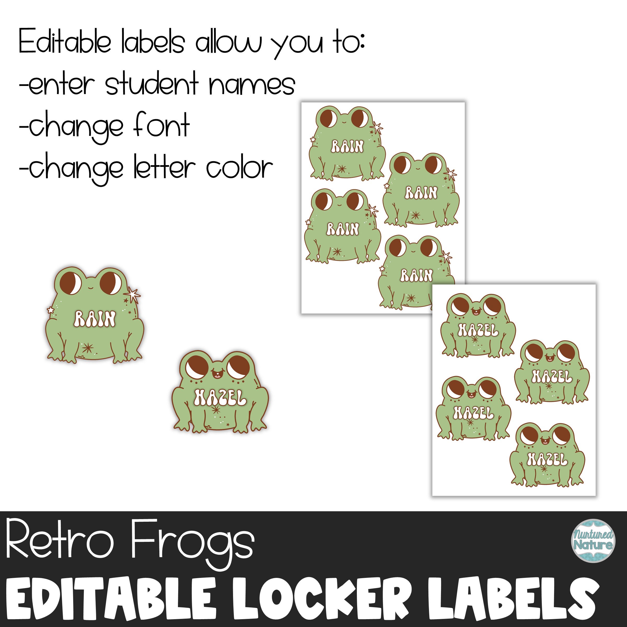 Editable Spring Decor – Retro Frog Locker Labels or Cubby Name Tags ...