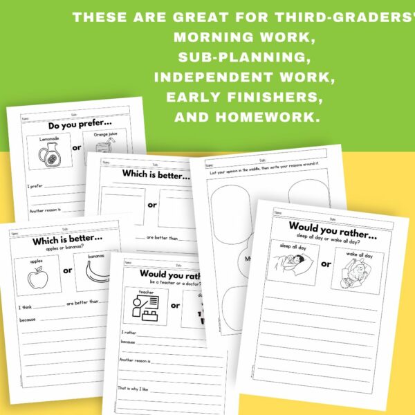 Opinion Writing Unit, Third Grade Opinion Writing Prompts Worksheets ...