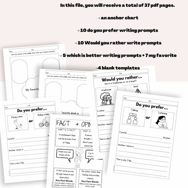Opinion Writing Unit, Third Grade Opinion Writing Prompts Worksheets ...
