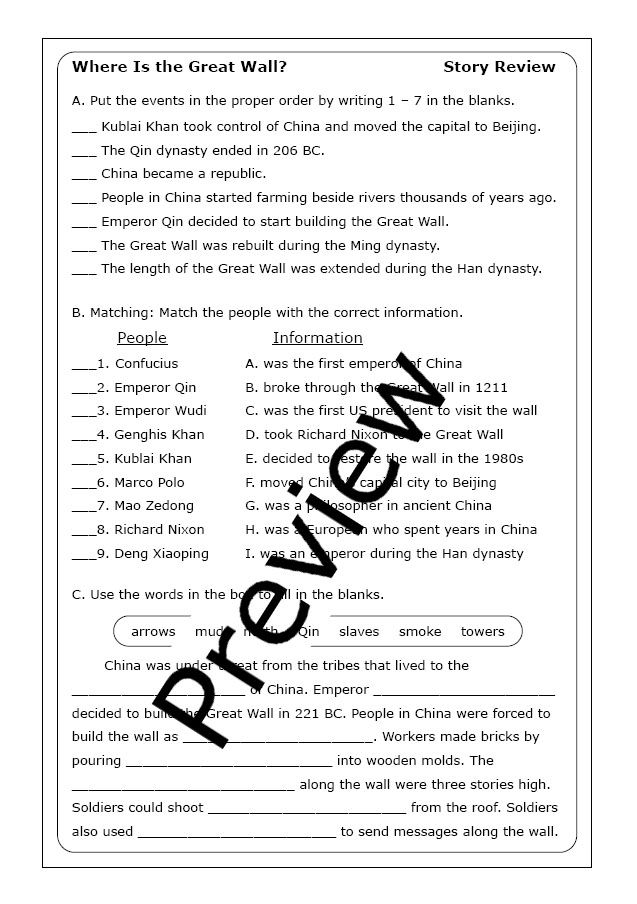 Patricia Demuth "Where Is the Great Wall?" worksheets | Made By Teachers