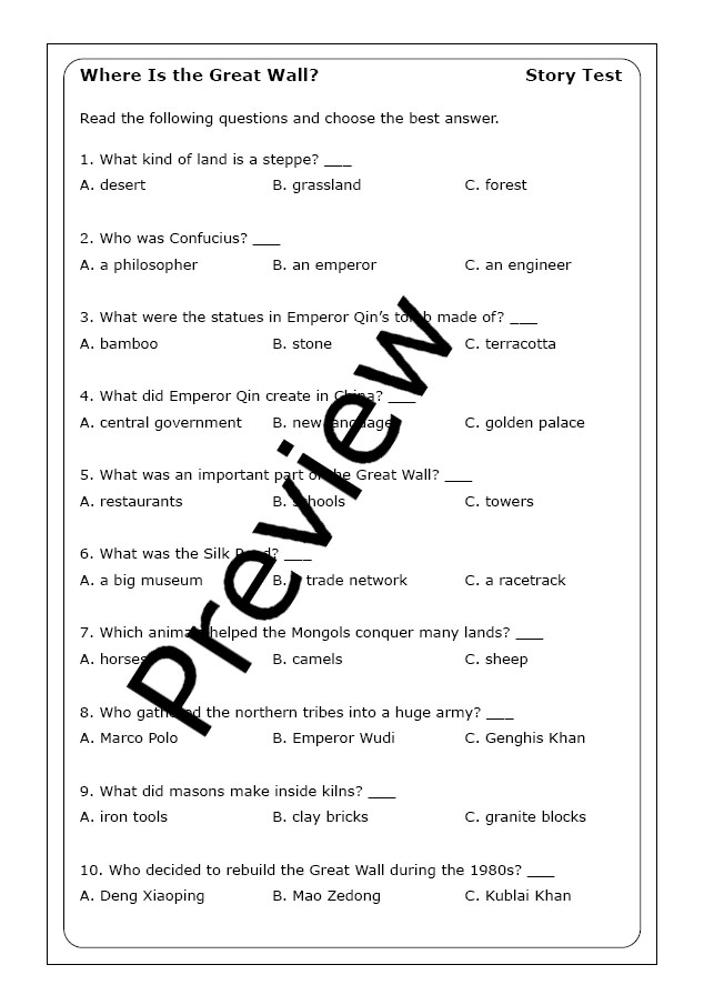 Patricia Demuth "Where Is the Great Wall?" worksheets | Made By Teachers
