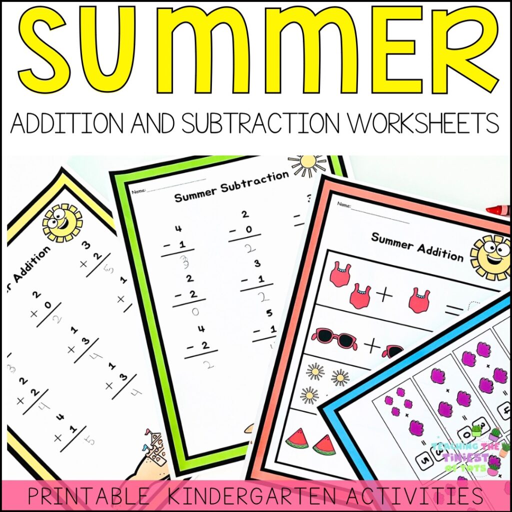 Summer Addition and Subtraction sums 1-5 Kindergarten Math Worksheets ...