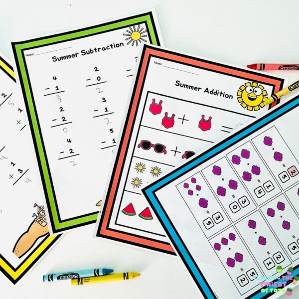 Summer Addition and Subtraction sums 1-5 Kindergarten Math Worksheets ...