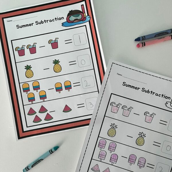 Summer Addition and Subtraction sums 1-5 Kindergarten Math Worksheets ...
