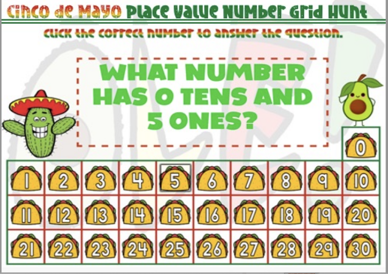 Cinco de Mayo Place Value Number Grid Hunt | Made By Teachers