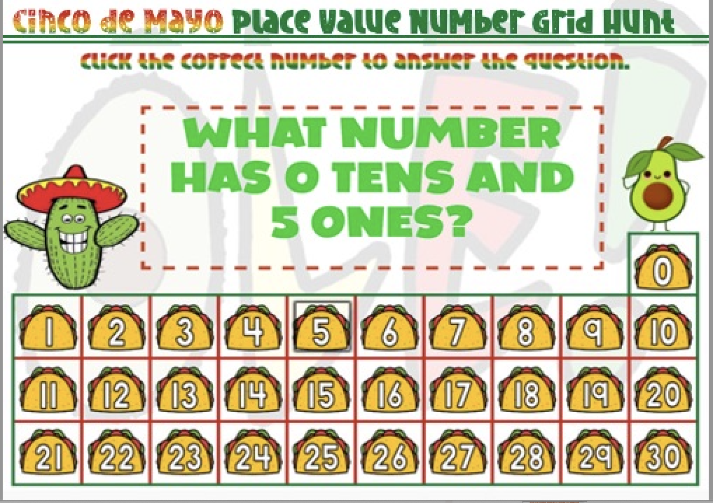 Cinco de Mayo Place Value Number Grid Hunt | Made By Teachers