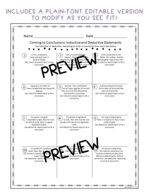 Inductive and Deductive Reasoning - Editable Student Practice Pages ...