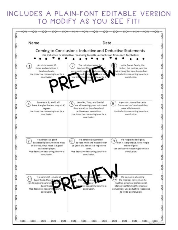 Inductive and Deductive Reasoning - Editable Student Practice Pages ...