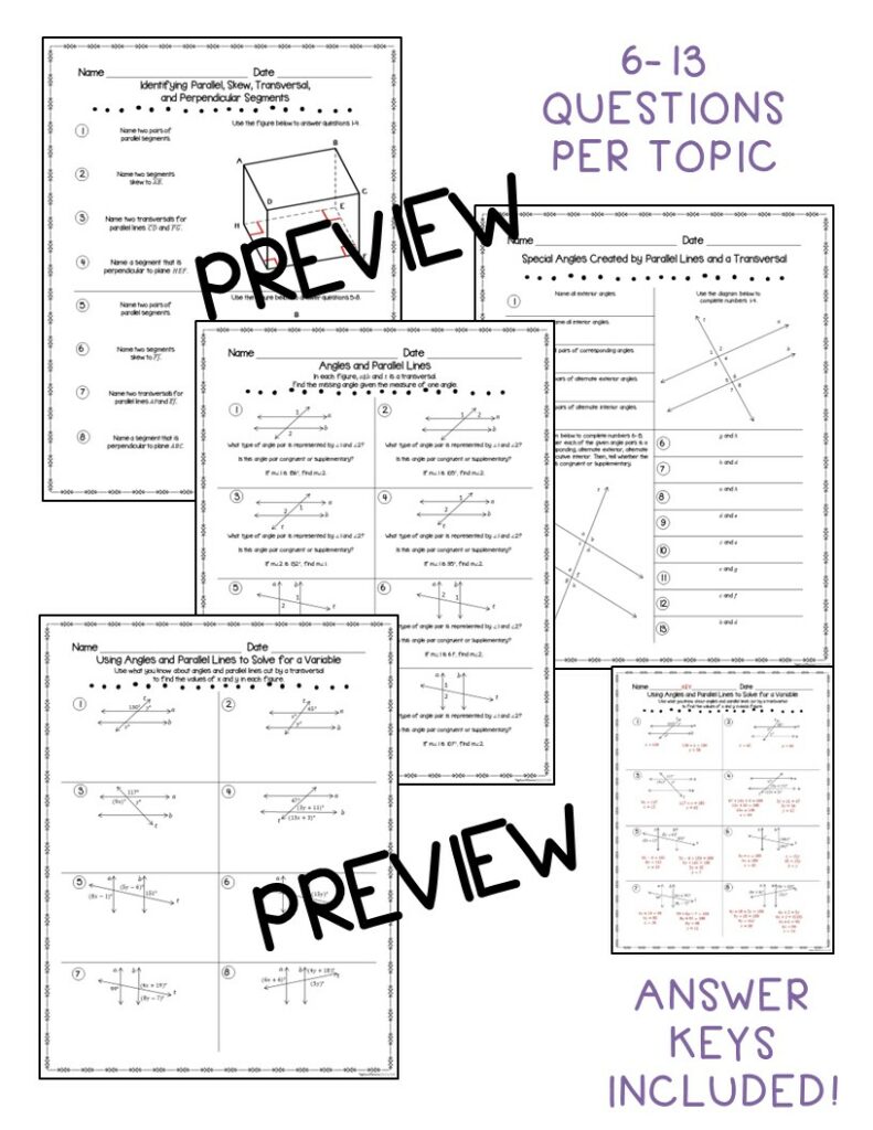 Perpendicular and Parallel Lines - Editable Student Practice Pages ...