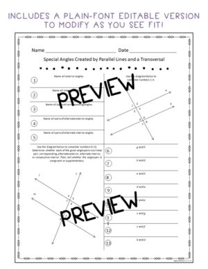 Perpendicular and Parallel Lines - Editable Student Practice Pages ...