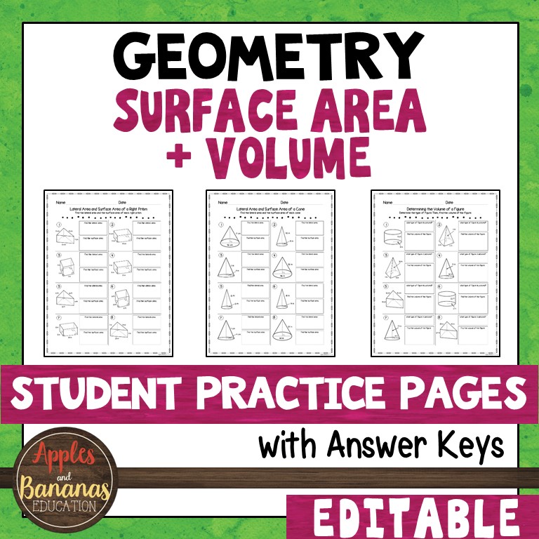 Surface Area and Volume - Editable Student Practice Pages | Made By ...