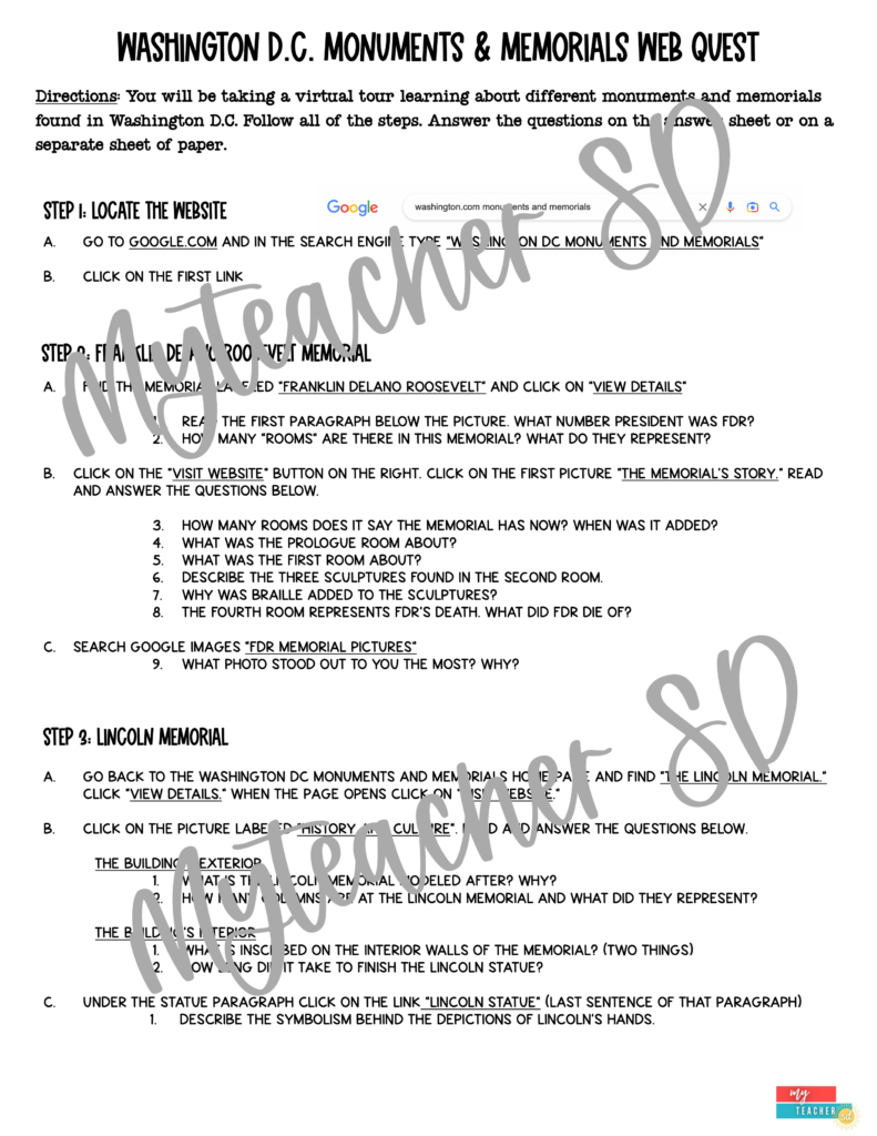 Web Quest: Monuments and Memorials | Made By Teachers