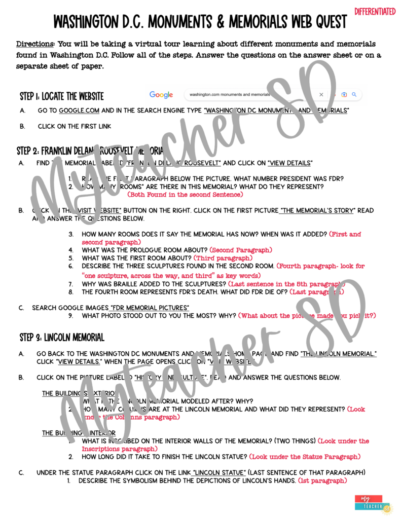 Web Quest: Monuments and Memorials | Made By Teachers