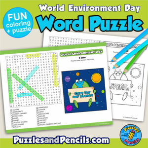 World Environment Day Word Search Puzzle Activity Page and Coloring ...