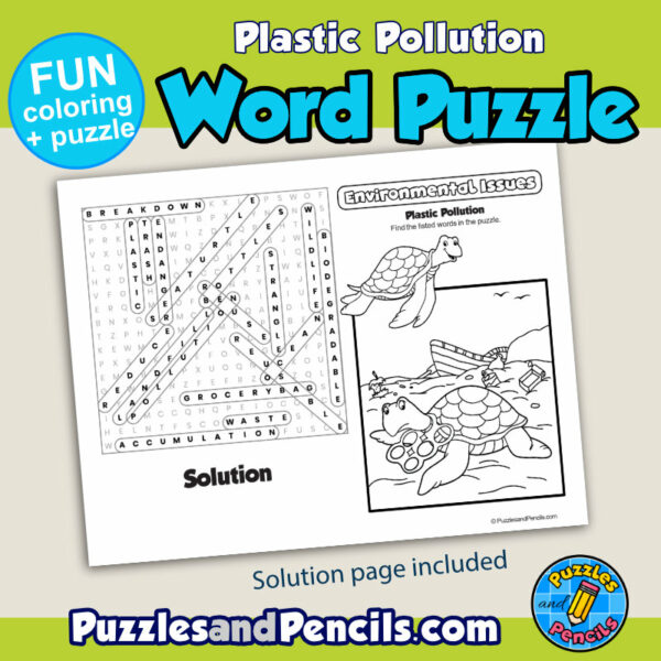 Plastic Pollution Word Search Puzzle Activity Page and Coloring | June ...