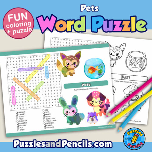 Pets Word Search Puzzle Activity Page and Coloring | June Wordsearch ...