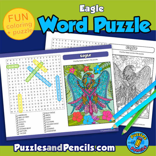 Eagle Word Search Puzzle Activity Page and Coloring | June Wordsearch ...