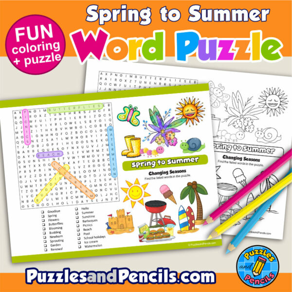 Spring to Summer Word Search Puzzle Activity Page and Coloring | June ...