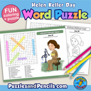 Helen Keller Day Word Search Puzzle Activity Page and Coloring | June ...