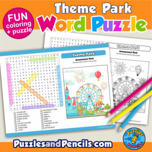 Theme Park Word Search Puzzle Activity Page and Coloring | Wordsearch ...