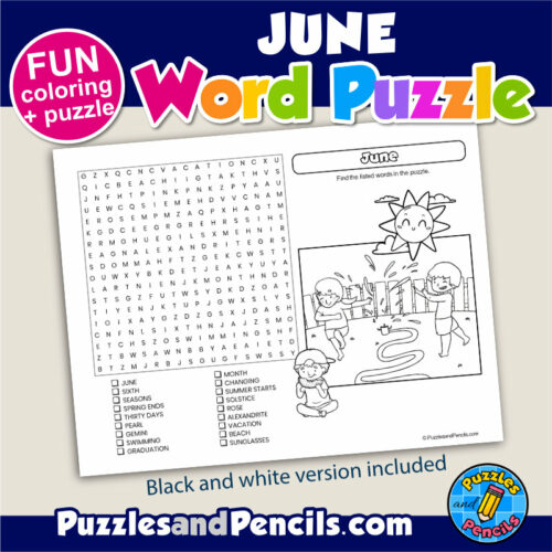 June Word Search Puzzle Activity Page and Coloring | June Wordsearch ...