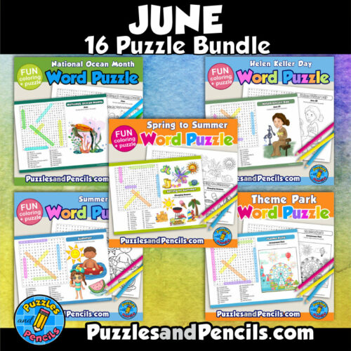 June Word Search Puzzle Activity BUNDLE | 16 Wordsearch Puzzles | Made ...