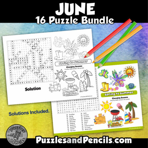 June Word Search Puzzle Activity BUNDLE | 16 Wordsearch Puzzles | Made ...