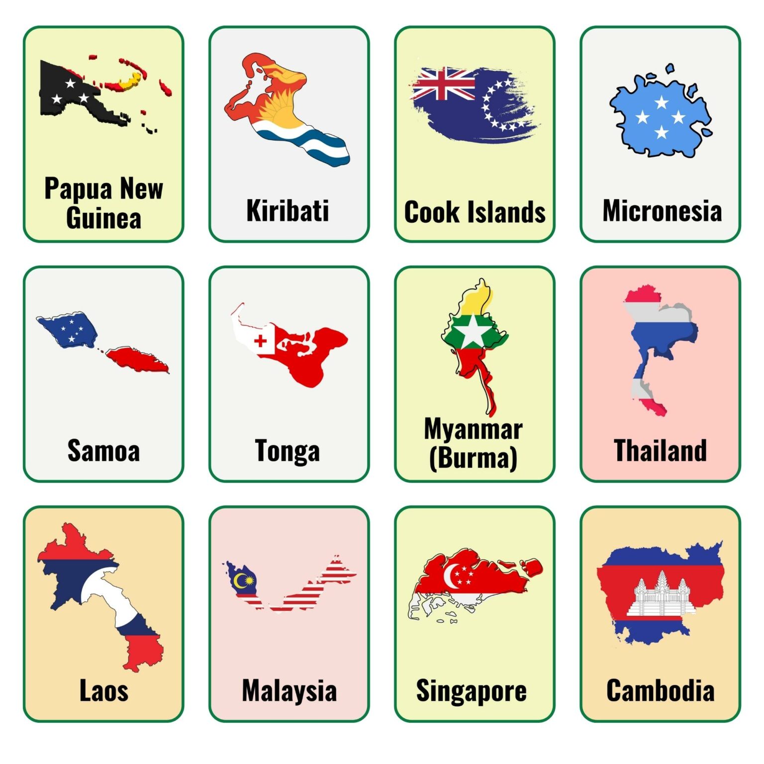 AAPI Heritage Month Asian Countries Map Flashcards - Flag Pattern ...