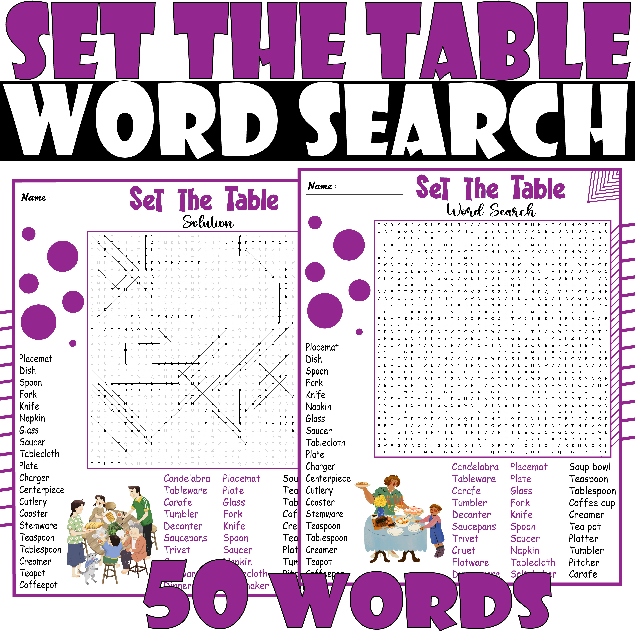 Set the Table Word Search Puzzle , Set the Table Word Search Activities ...
