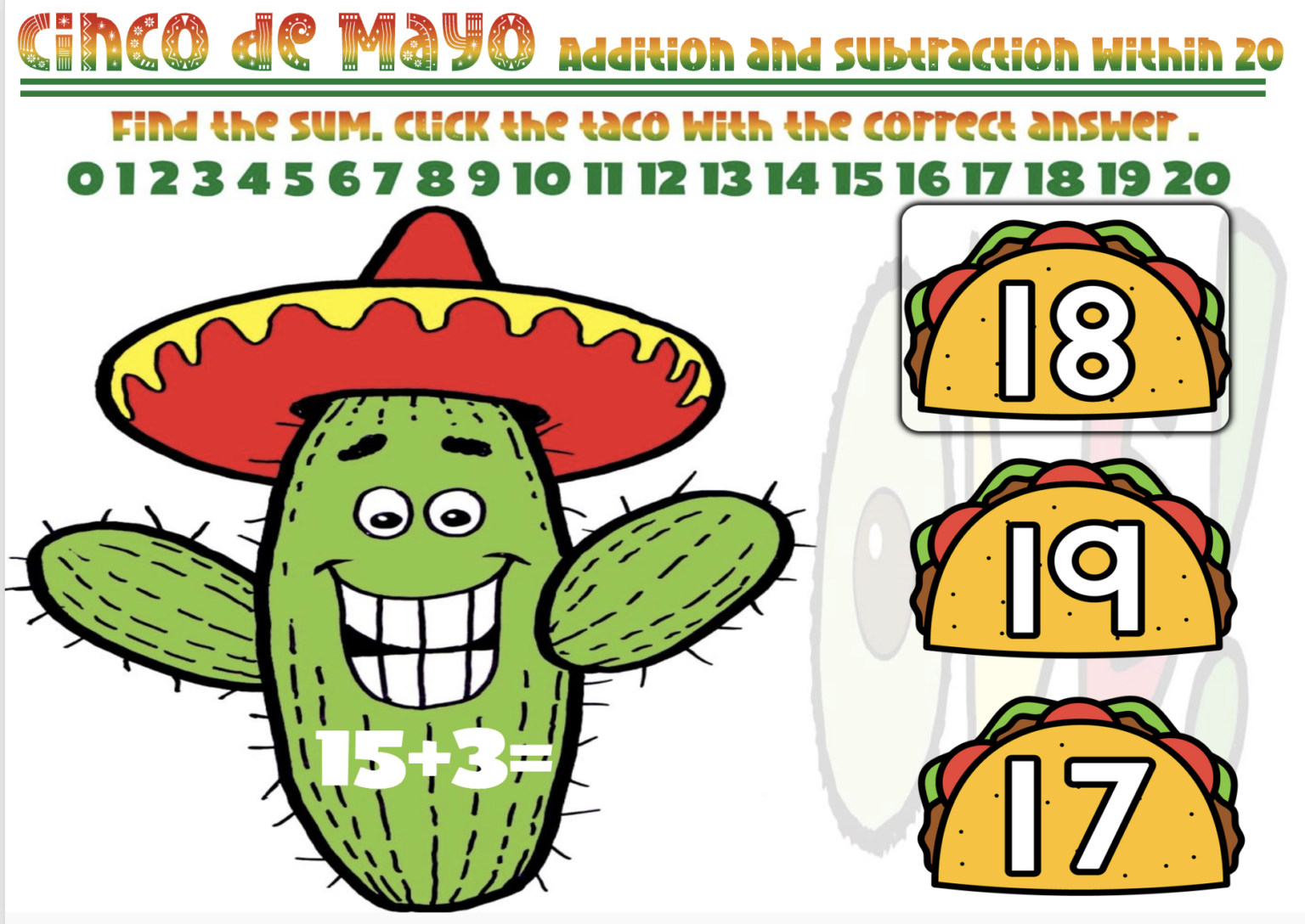 Cinco de Mayo Addition and Subtraction Within 20 | Made By Teachers
