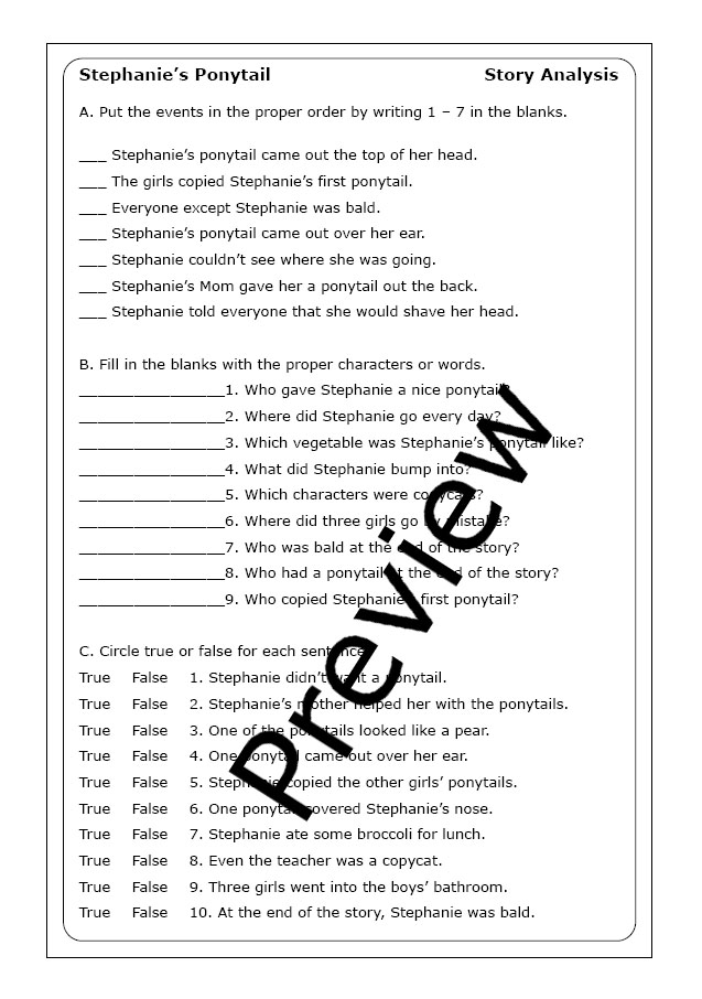 Robert Munsch "Stephanie's Ponytail" worksheets | Made By Teachers