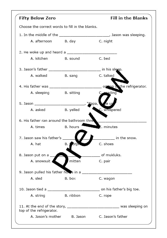 Robert Munsch "Fifty Below Zero" worksheets | Made By Teachers
