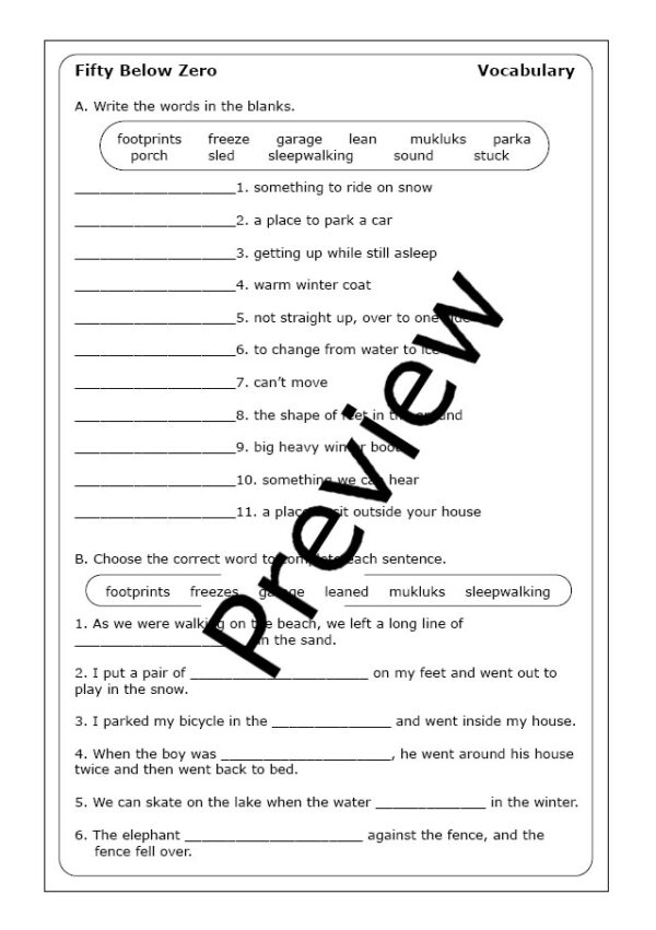 Robert Munsch "Fifty Below Zero" worksheets | Made By Teachers
