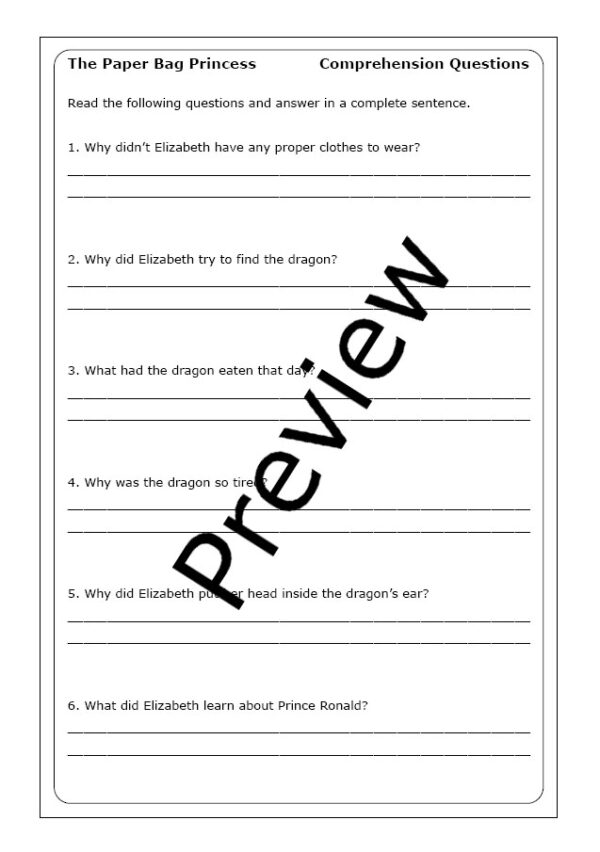 Robert Munsch "The Paper Bag Princess" worksheets | Made By Teachers