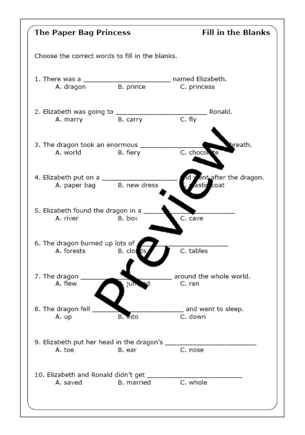 Robert Munsch "The Paper Bag Princess" worksheets | Made By Teachers