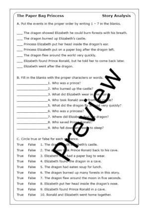 Robert Munsch "The Paper Bag Princess" worksheets | Made By Teachers