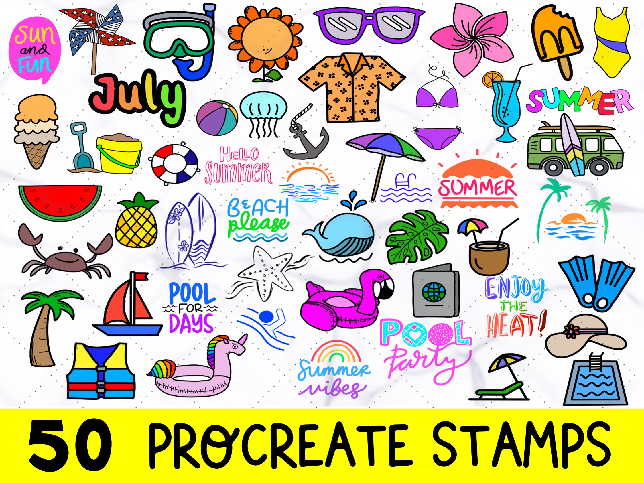 Summer Procreate Brush Stamp Procreate Doodles Procreate Brushes | Made ...
