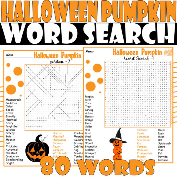 No Prep Halloween Pumpkin Patch Word Search Puzzle, Halloween Pumpkin ...
