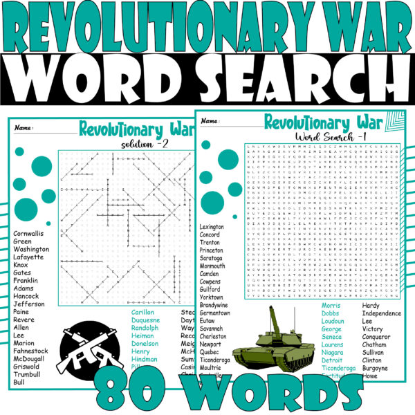 Revolutionary War Battle Word Search Puzzle, Revolutionary War Battle ...