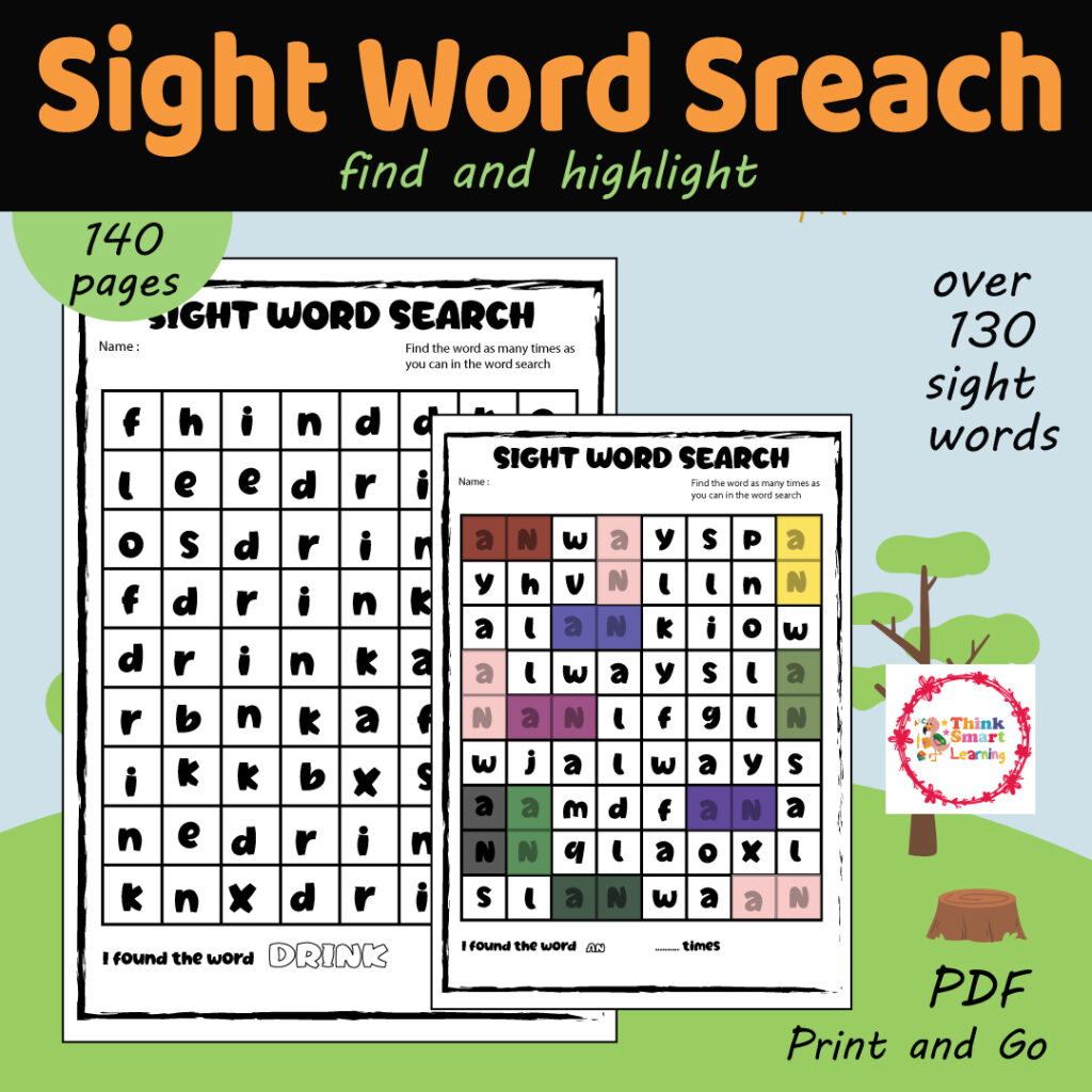 Printable Kindergarten Sight Words Search Worksheets |High Frequency ...