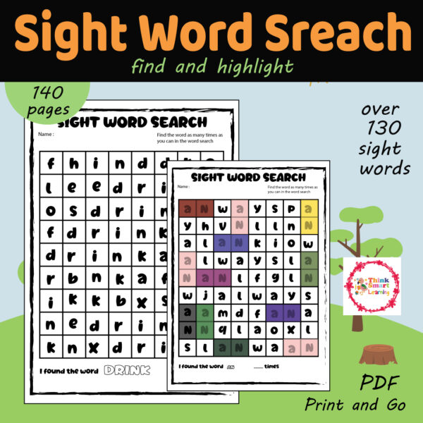 Printable Kindergarten Sight Words Search Worksheets |High Frequency ...
