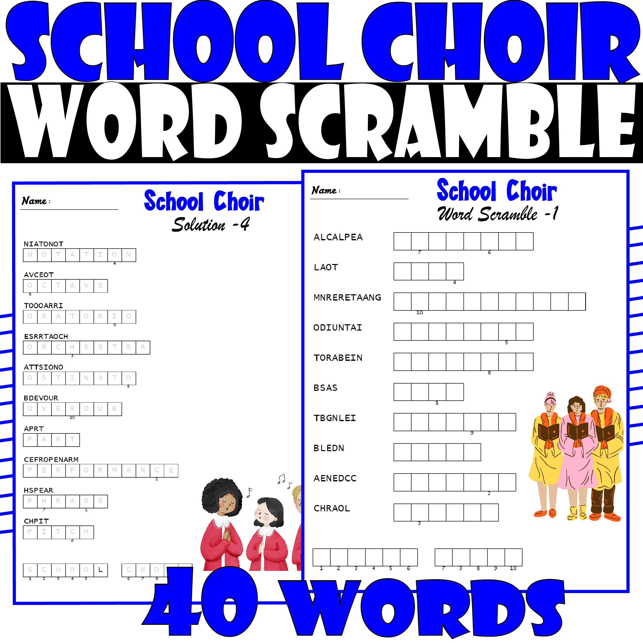 School Choir word Scramble puzzle | Made By Teachers