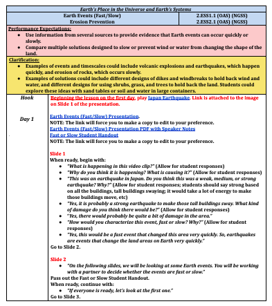 2nd Grade Science Lesson Earths Events, Erosion Prevention 2.ESS1.1, 2 ...