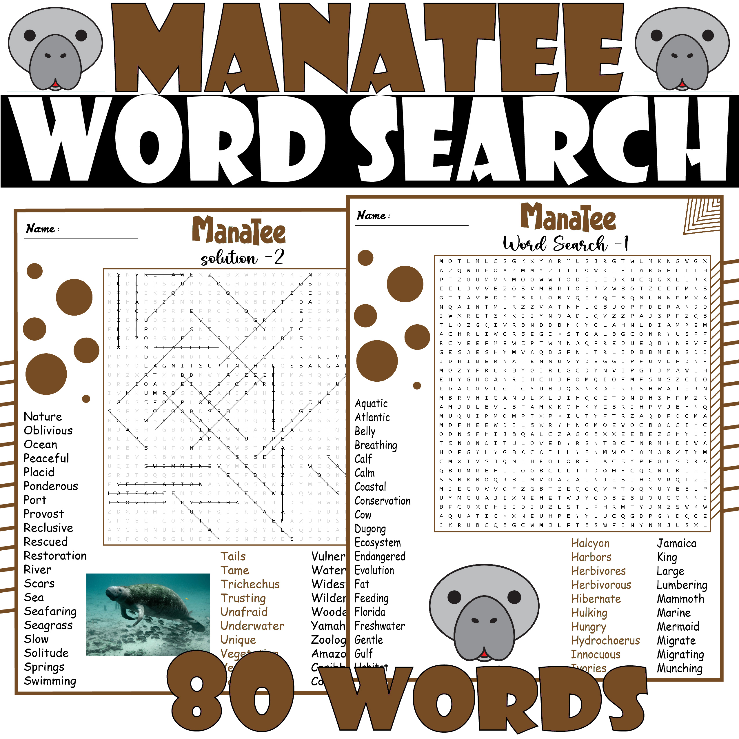 Manatee Word Search Puzzle , Manatee Word Search Activities | Made By ...