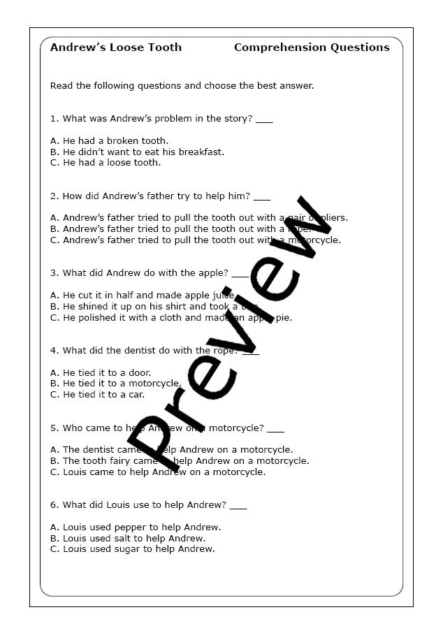 Robert Munsch "Andrew's Loose Tooth" worksheets | Made By Teachers